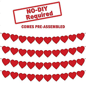 Felt, Red Heart Garland for Valentines Day Decor - Pack of 40, No DIY | Valentine Garland for Valentines Day Decoration | Galentines Day Decorations | Heart Garland, Romantic Decorations Special Night