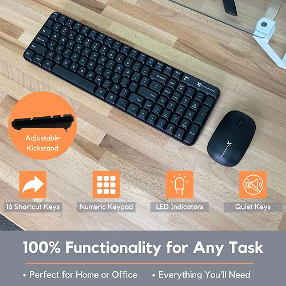 Wireless Keyboard Mouse Combo, X9 Performance Small Full Size Wireless Mouse and Keyboard Combo - 20% Smaller Cordless Keyboard and Mouse Set to Save Space for Windows, Laptop, Computer, Desktop, PC