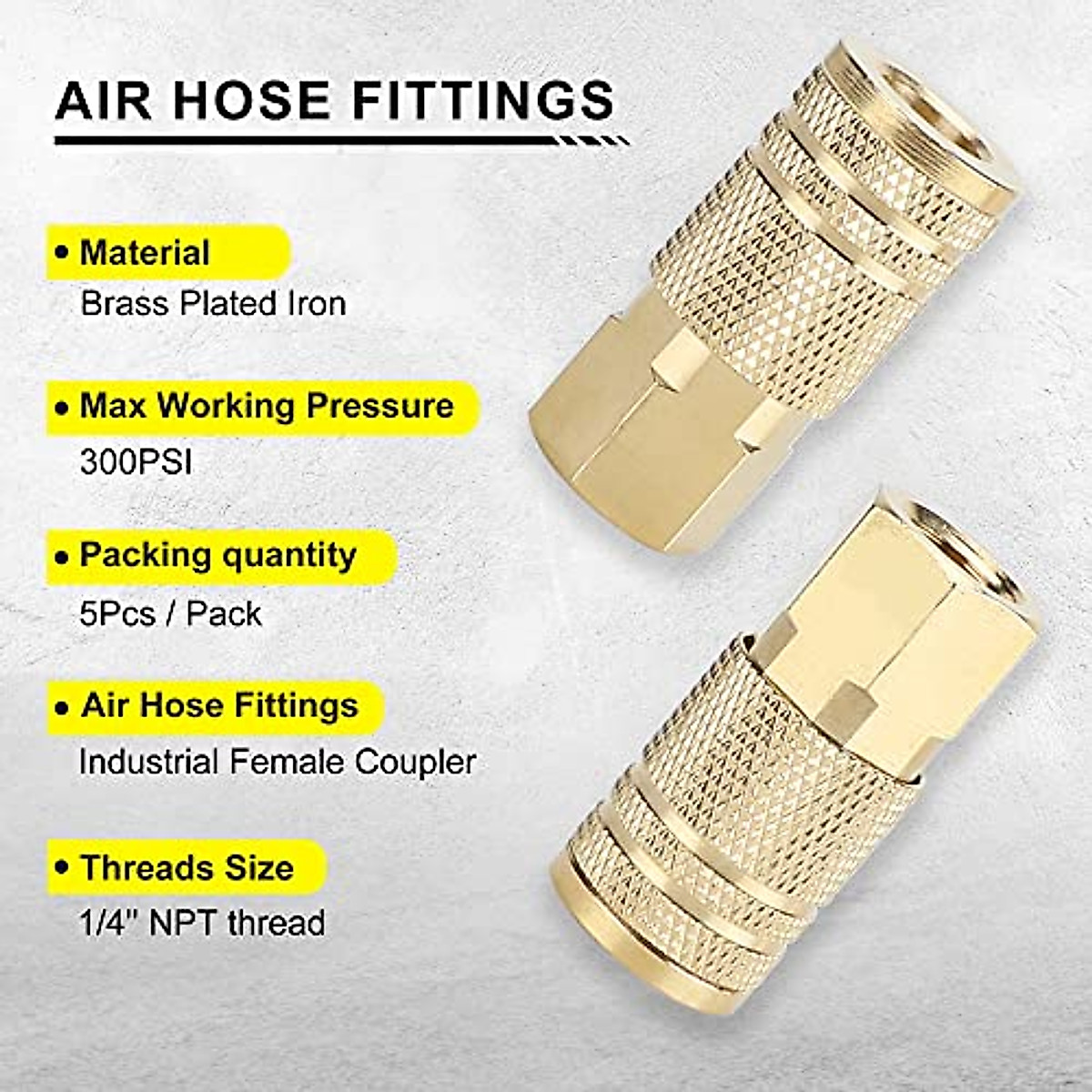 hynade 1/4 Inch NPT Brass Female Air Coupler, Pneumatic Plugs, Air Plug(1/4'' M-NPT)