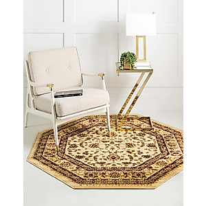 Rugs.com Aditi Collection Rug – 5' 3 Octagon Cream Low Rug Perfect for Living Rooms, Kitchens, Entryways