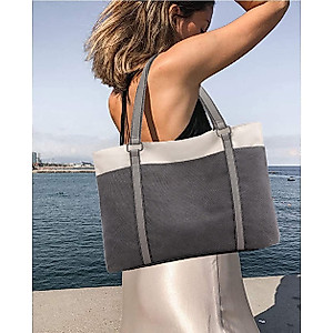 Scioltoo Teacher Tote Bags 15.6 Inch Vintage Canvas Laptop Tote with Zipper and Pockets Ladies Office Bag Womens Practical Shoulder Purse for Work Dark gray (B-Dark gray)