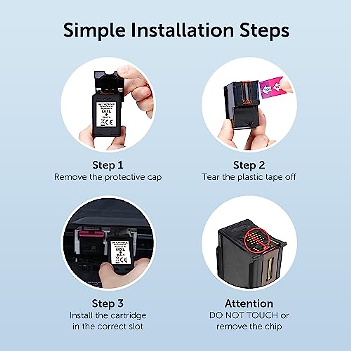 60XL Black Ink Cartridge High Yield Compatible for HP 60 XL Ink Work with HP PhotoSmart C4780 C4680 C4795 C4640 D110 D110a Deskjet F4480 F4440 F2430 Envy 110 120 111 Printer Remanufactured (2 Pack)