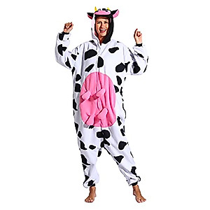 Adult Cow One-Piece Pajamas Animal Cosplay Halloween Costume for Men Women