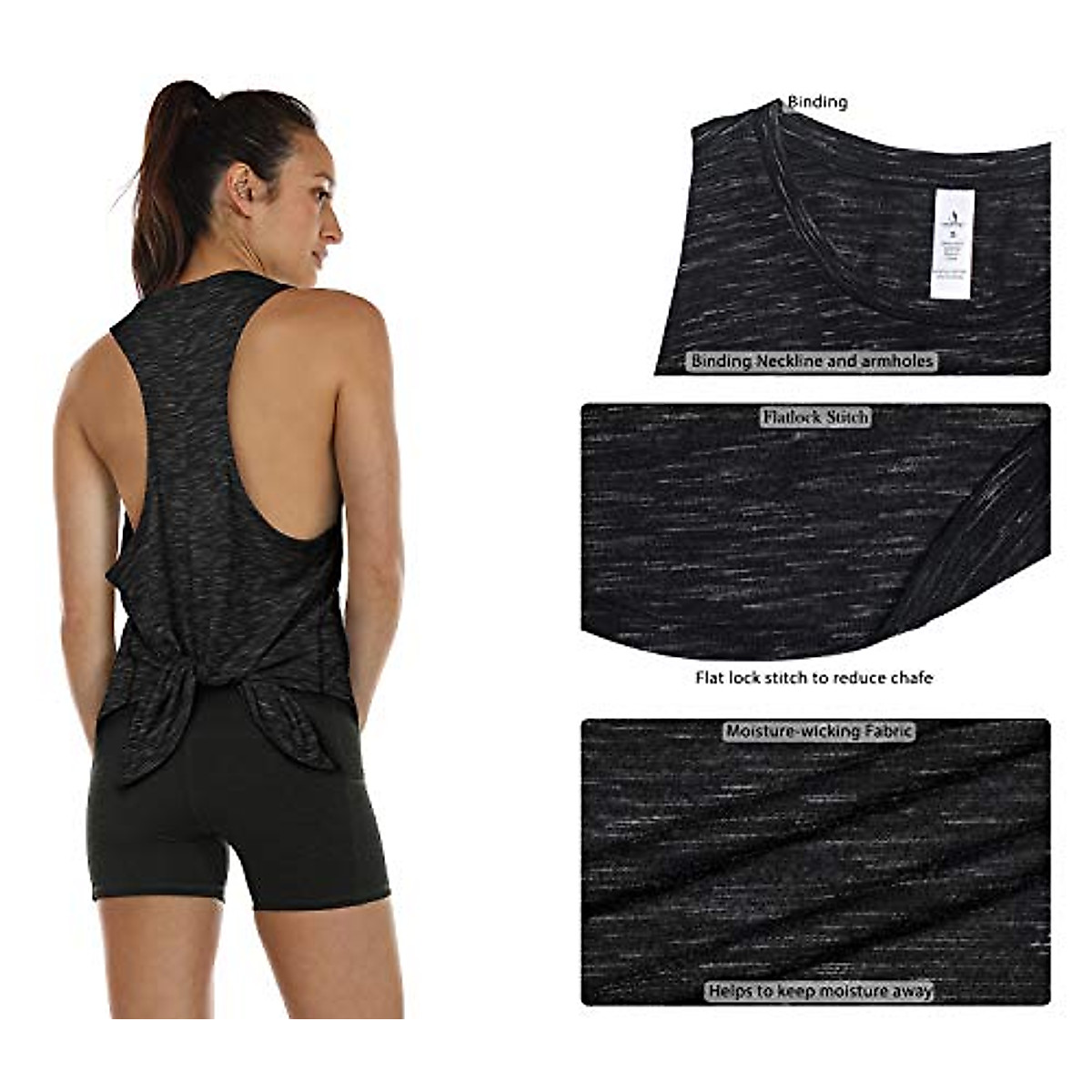 icyzone Workout Tank Top for Women - Tie Back Activewear Exercise Athletic Yoga Tops Running Gym Shirts(Pack of 2) (S, Black/Latte)