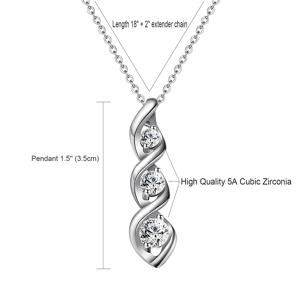 Ascona Dainty 3 Stone Pendant Silver Necklace,Twisted Infinity Cubic Zirconia Necklace for Women Jewelry Gift Bridesmaid Necklace Mother's Day Gift Valentines Day Gifts for Her