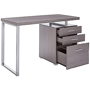 Monarch Specialties Left or Right Facing 47-Inch Modern Home Office Computer Study Writing Desk with Filing Drawer, 48"L, Grey & Silver
