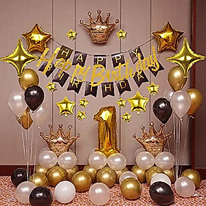 WEIKA 1st Birthday Decorations First Birthday Party Kit 32 Inch Number 1 Balloon 3D Letters Happy Birthday Banner Crown Foil Balloon Star Aluminum Ballons For Baby Shower Boys Girls Birthday(Gold)
