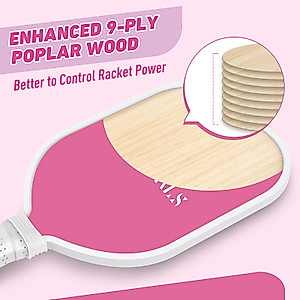 Sprypals Pickleball Paddles, Pink Pickleball Set of 4 with 4 Premium Wood Pickleball Paddles, 4 Balls and 1 Carry Bag Ergonomic Cushion Grip for Beginners & Intermediate Players Indoor & Outdoor