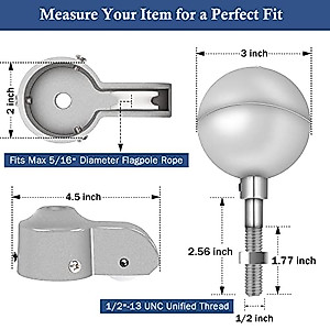 NQ Flagpole Hardware Repair Parts Kit-50 Feet Halyard Rope +3" Silver Ball+6" Zinc Alloy Cleat +4 PCS Metal Swivel Snap Clips+Aluminum Alloy Flagpole Truck with Nylon Pulley for 1.6"-2" Flag Poles Top