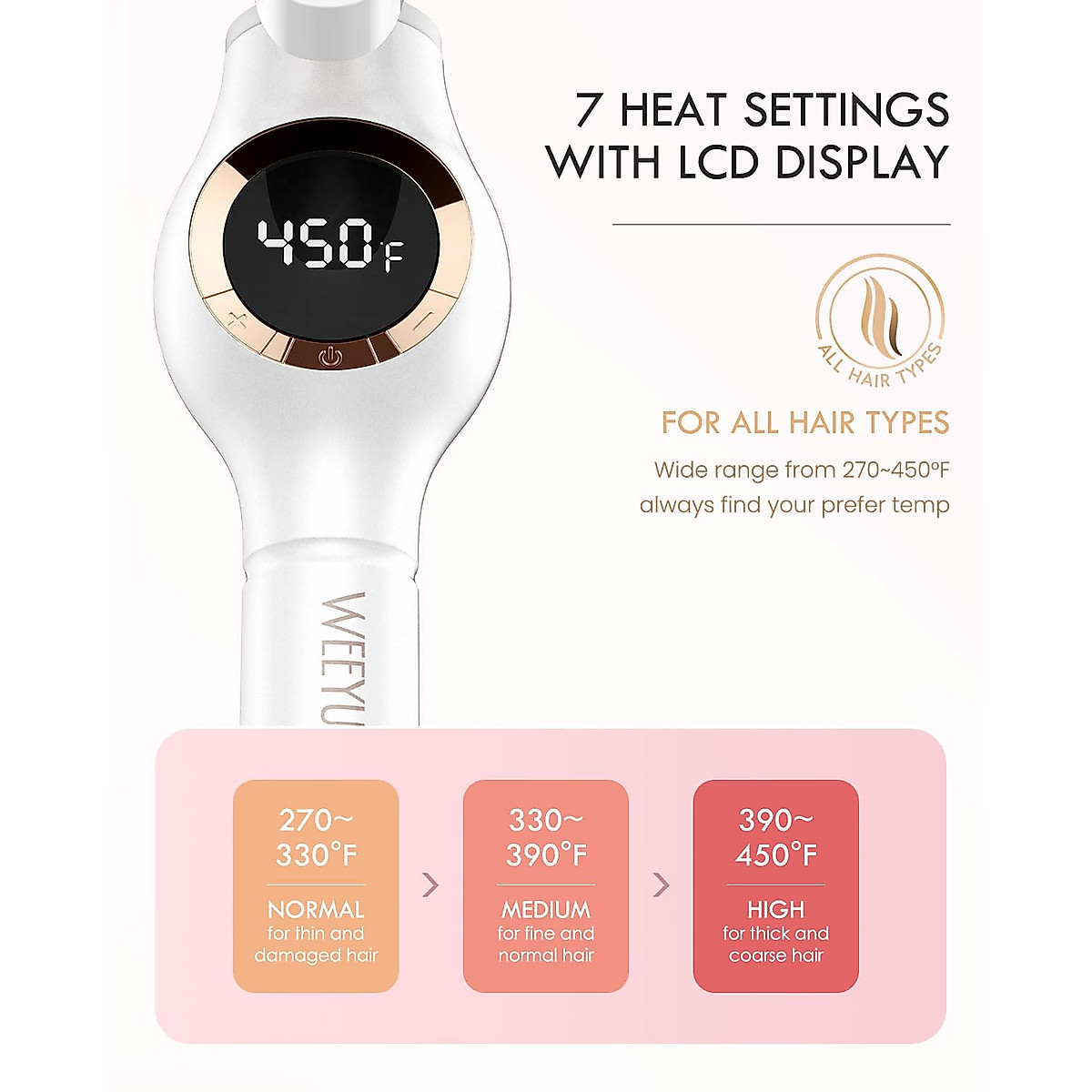 WEEYUM 1 1/4 Inch Curling Iron, Large Barrel Curling Wand for Hair, Ceramic Tourmaline Hair Curling Iron Double Voltage(100-240V)