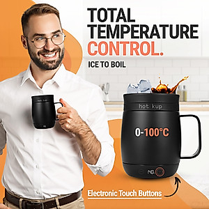 HOT KUP Heated Coffee Mug 14oz Temperature Controlled Smart Cup Black