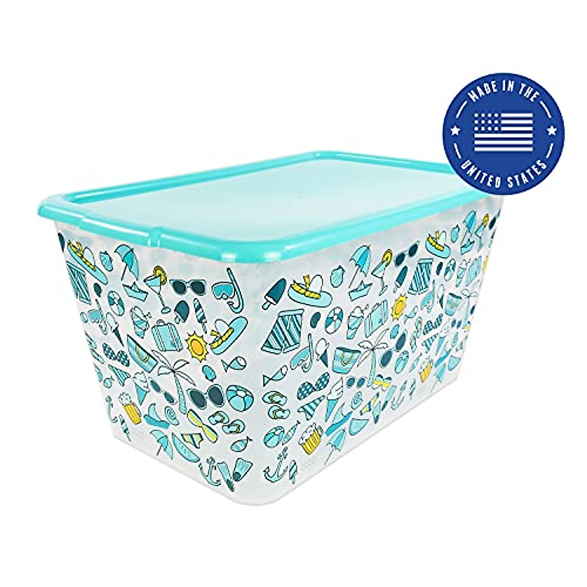 SIMPLYKLEEN 14.5-gal. Reusable Stacking Plastic Storage Containers with Lids, Blue Summer (Pack of 4) Made in the USA