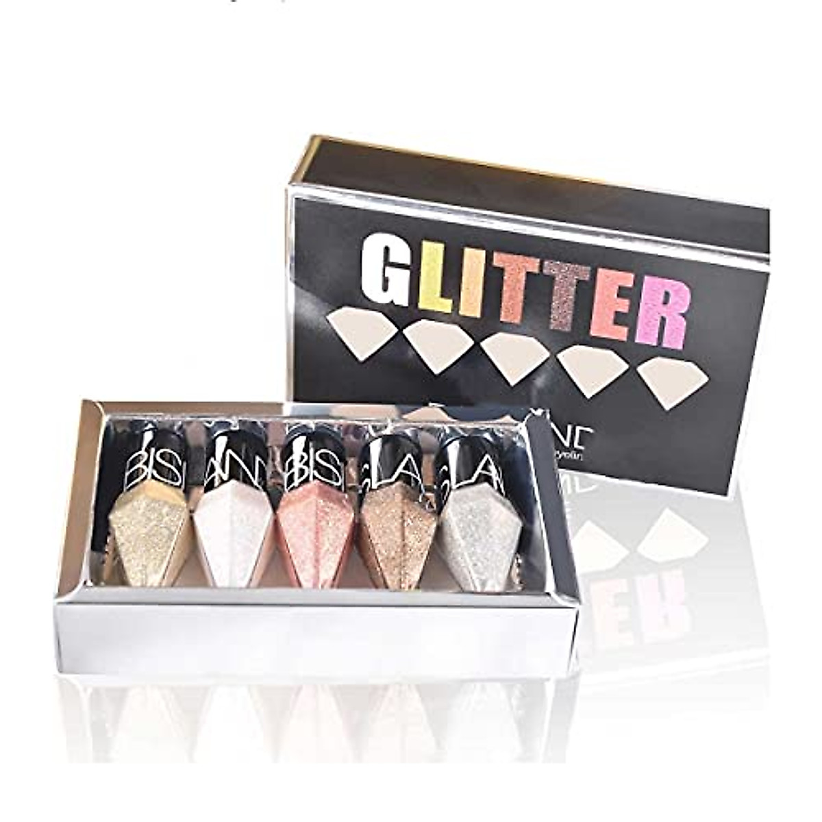 Erinde Liquid Glitter Eyeliner Colorful Set - 5 Colors Metallic Shimmer Silver White Gold Diamond Eye Liner, Long Lasting Glow Eyeliner Eye Shadow, Glittering Eyeliner Korean Makeup Make Eyes Sparkle