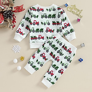 Christmas Outfit Toddler Baby Boy Girl Clothes 0 3 6 9 12 18 24Months 2t 3t Xmas Tree Sweatshirt Top+Long Pants Set (Christmas Car Tree Outfits, 12-18 Months)