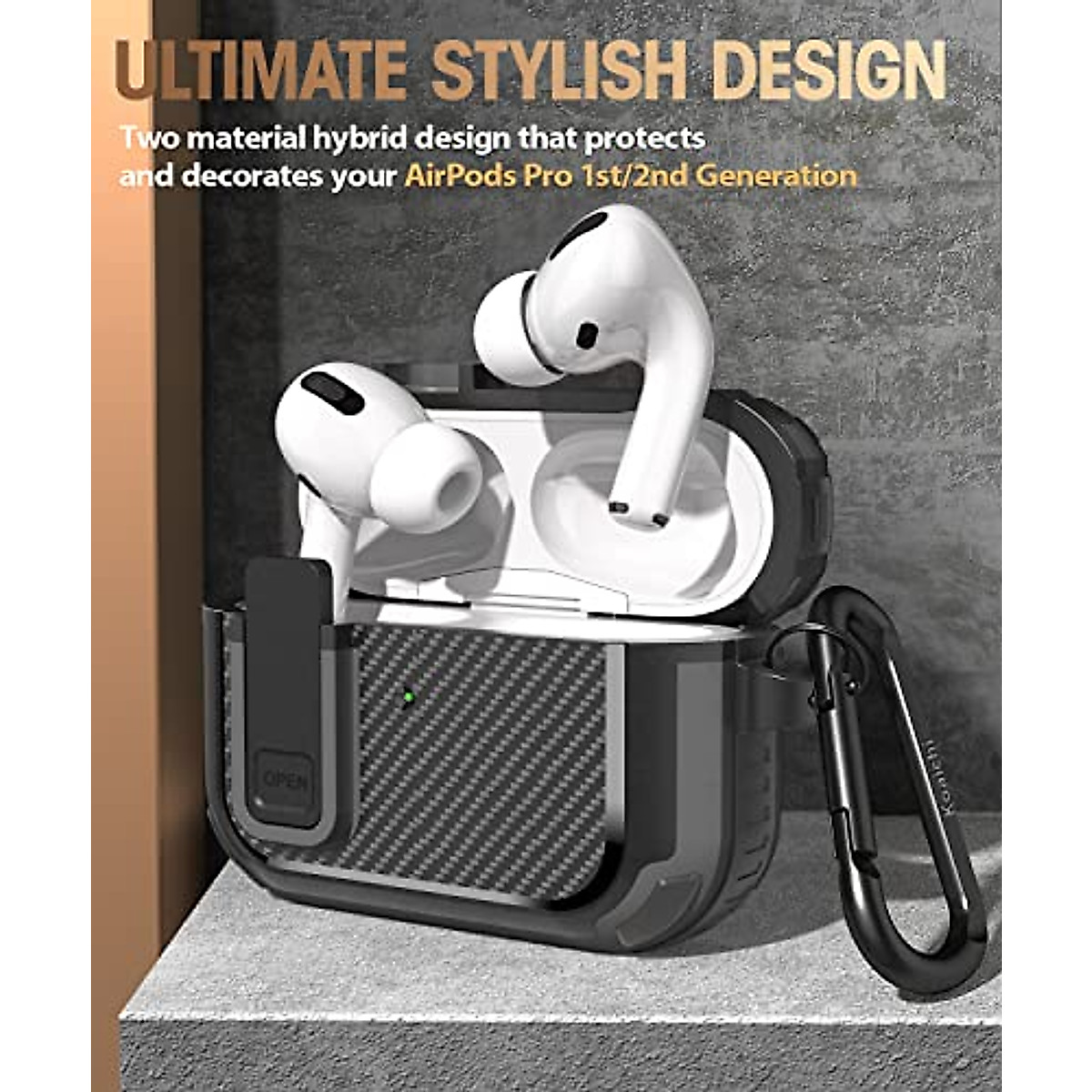 Koaichi for AirPods Pro(2nd/1st Generation) Case, Full-Body Ultra-Hard Shell Protective Cover with Lock, Powerful Drop Protection, Well Built Case Designed for AirPods Pro (2022/2019), Black