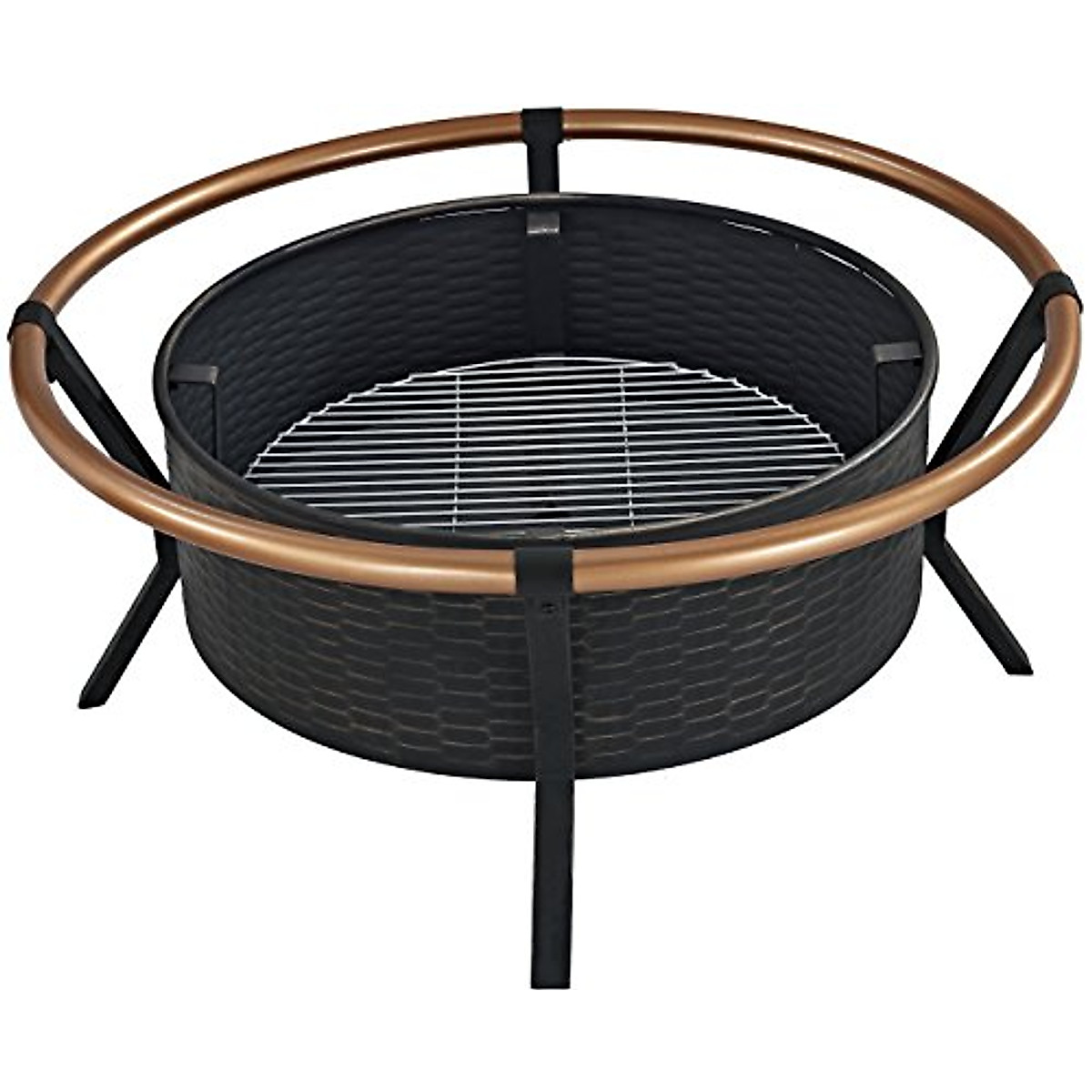 Crosley Furniture Yuma Outdoor Fire Pit with Oversized Bowl and Copper Ring - Black and Copper