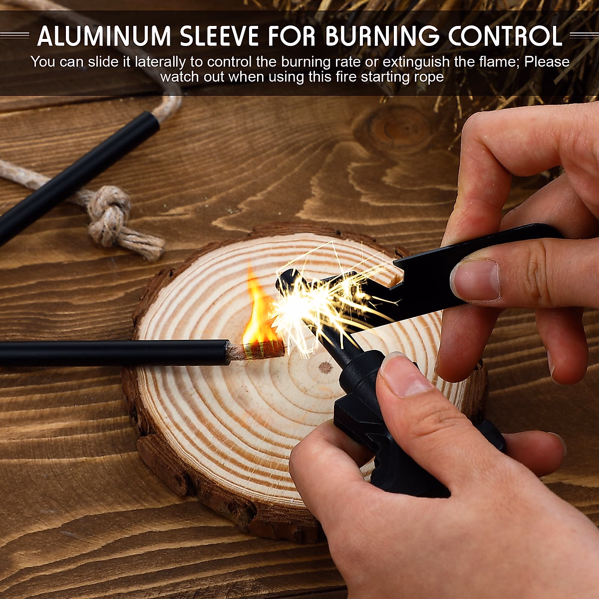 10 Pcs Tinder Fire Starter Rope with 10 Pcs Survival Wick Cord Tinder Aluminum Sleeve Tinder Tube Waterproof Wax Wick Fire Starter Accessory for Fire Starting Camping Hiking Trekking Outdoor Adventure