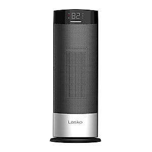 Lasko Ellipse Ceramic Tower Heater for Home with Tipover Switch, Child Lock, Digital Display, Thermostat, Wide Oscillation, Remote, Timer, For Bedroom, Office, Living Room, Den, 1500W, Black, CT18950