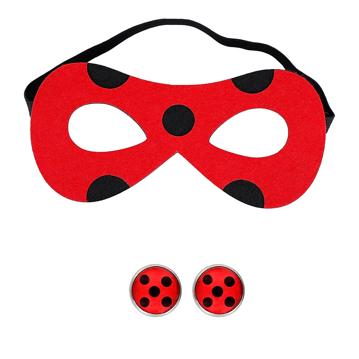 WeKen Lagybug Mask + Ladybug Clip on Earrings Black Spot Red Mask and Ladybug Earrings Set for Ladybug Cosplay