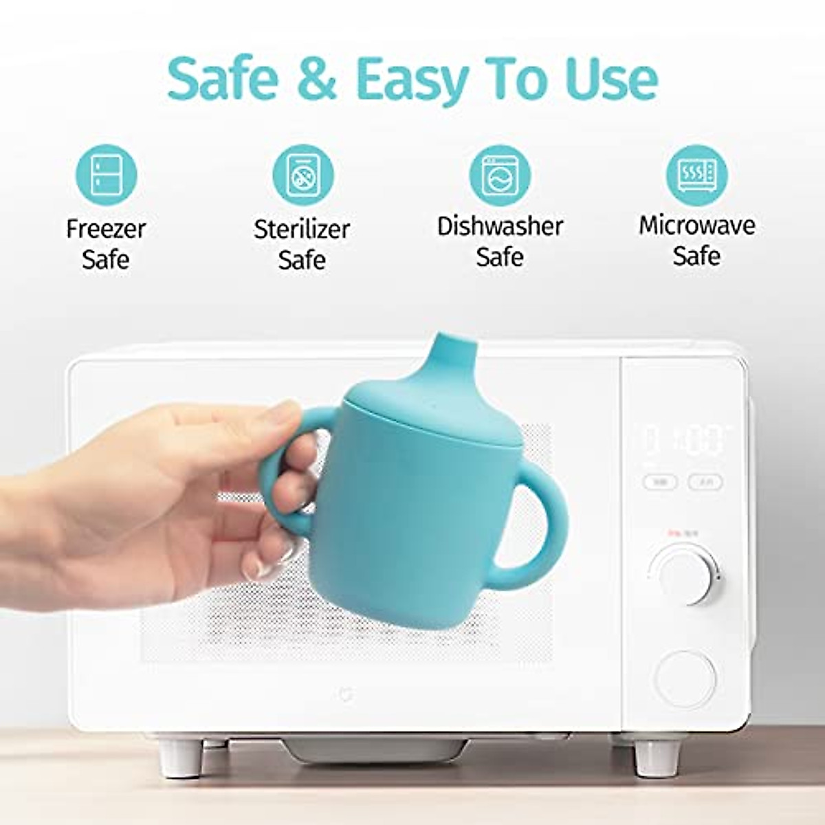 Silikong 8 Oz Silicone No Spill Sippy Cups For Toddlers and Babies | Dishwasher and Microwave Safe | 2 Pack (Green/Blue)