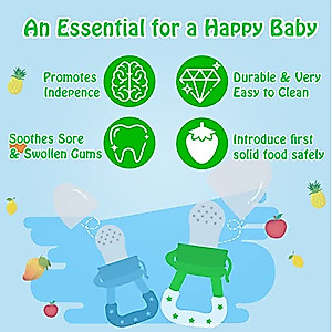 Baby Food Feeder/Fruit Feeder Pacifier (2 Pack) - HAOBAOBEI Infant Teething Toy Teether in Appetite Stimulating Colors, Bonus Includes 3 Sizes Silicone Pouches