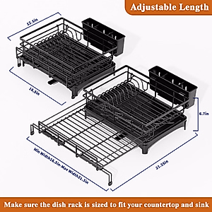 Large Dish Drying Rack,Extendable Dish Rack With Cutlery Holder, Anti-Rust Black Dish Racks For Kitchen Counter,Stainless Steel Dish Drainers For Kitchen Counter,Over The Sink Drying Rack Kitchen