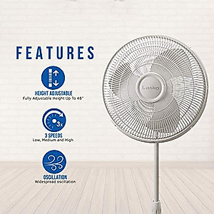 Lasko 2520 Oscillating Stand Fan,White 16 Inch