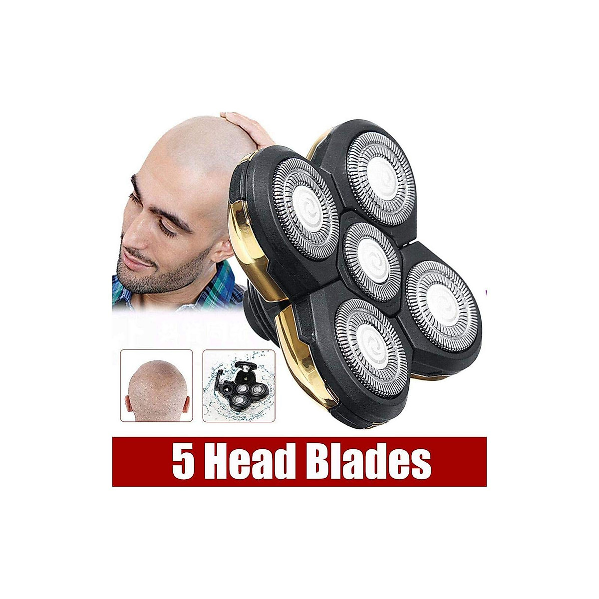 5 Head Shaver Head, Replacement Shaving Head for Shaver, Easy to Install Electric Shaver Head, 4D Rotary Cutting Head Double Ring Blade, Universal for 5 Head Shavers.