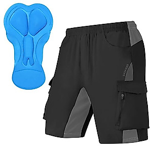 Men's Mountain Bike Shorts 3D Padded Bicycle MTB Shorts Loose-fit Lightweight MTB Cycling Shorts (Black-XL)