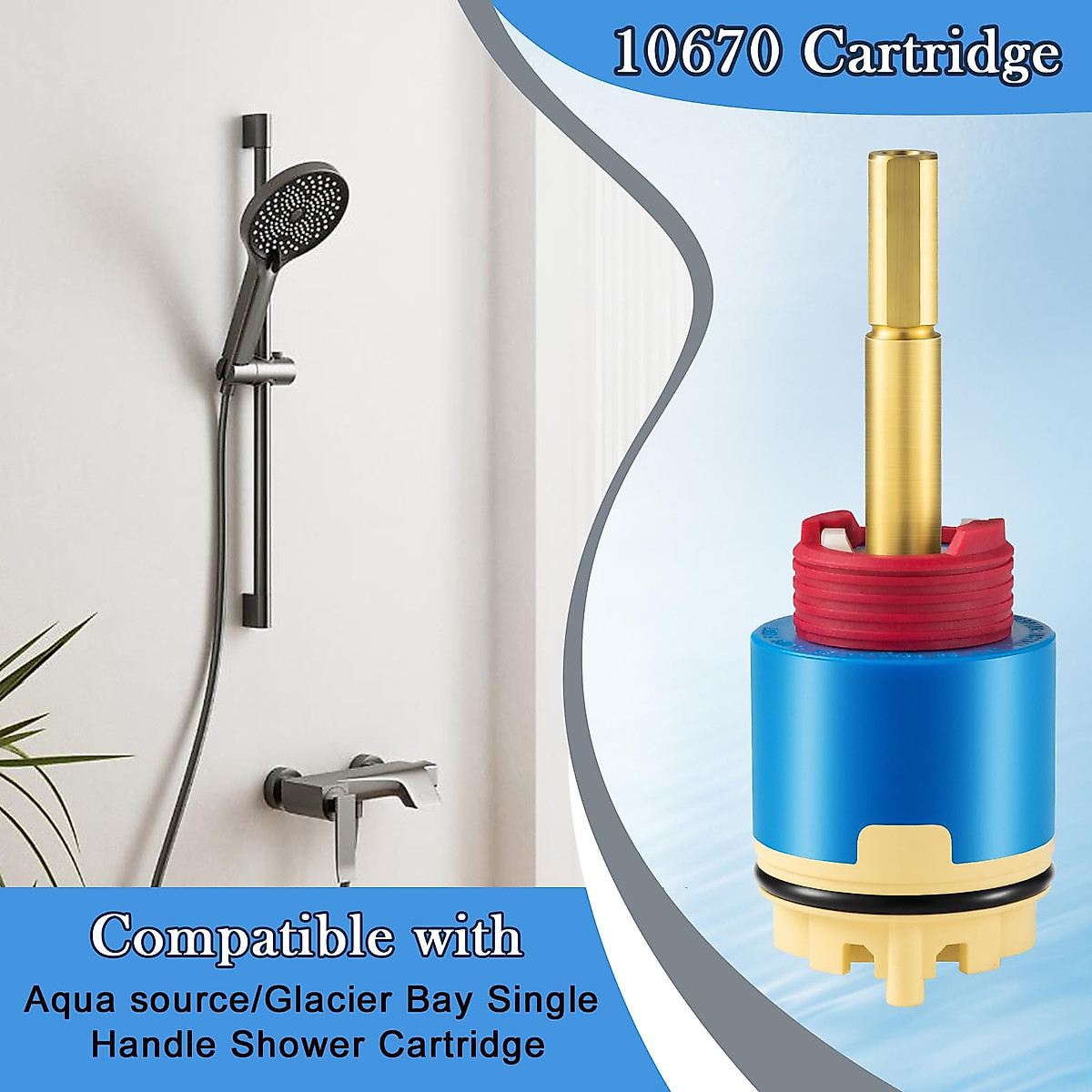 10670 Shower Cartridge, Compatible with Aquasource/Glacier Bay, Single Handle Shower Faucet Cartridge Replacement, for Hot Cold Water Tub/Shower Faucet