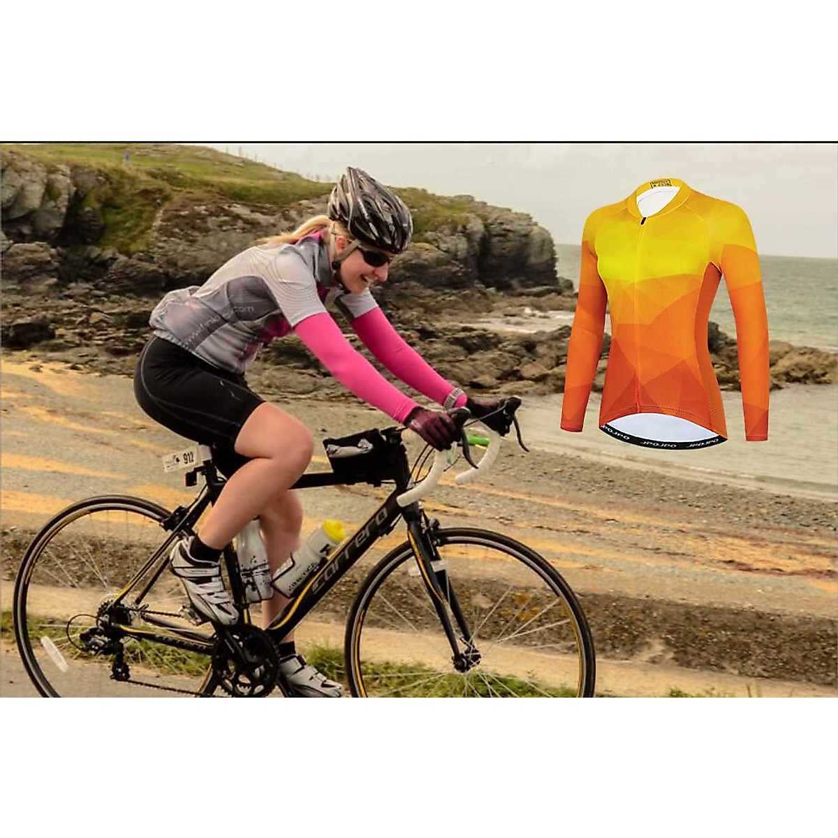 YOUALSO Bike Jersey Women Long Sleeve Cycling Shirt With Pockets Green Dots M