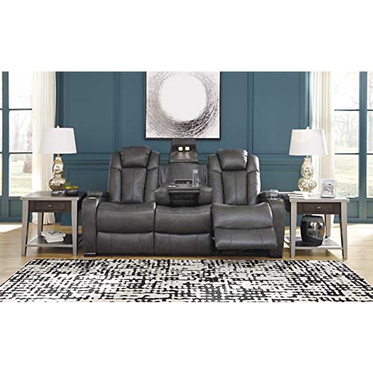 Signature DESIGN BY ASHLEY Turbulance Power Reclining Sofa with USB Charging Port, Dark Gray