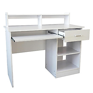 Cffuvros Computer Desk with Drawer and Keyboard Tray, Office Desk Complete Workstation Table Multiple Storage Compartments, for Apartment Bedroom Small Spaces Home Office Desk