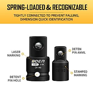 BOEN 8 Piece Impact Socket Adapter and Reducer Set, 1/4" 3/8" 1/2" 3/4" Drive Socket Adapter Set with Durable Case for Impact Driver Conversions (Upgraded)