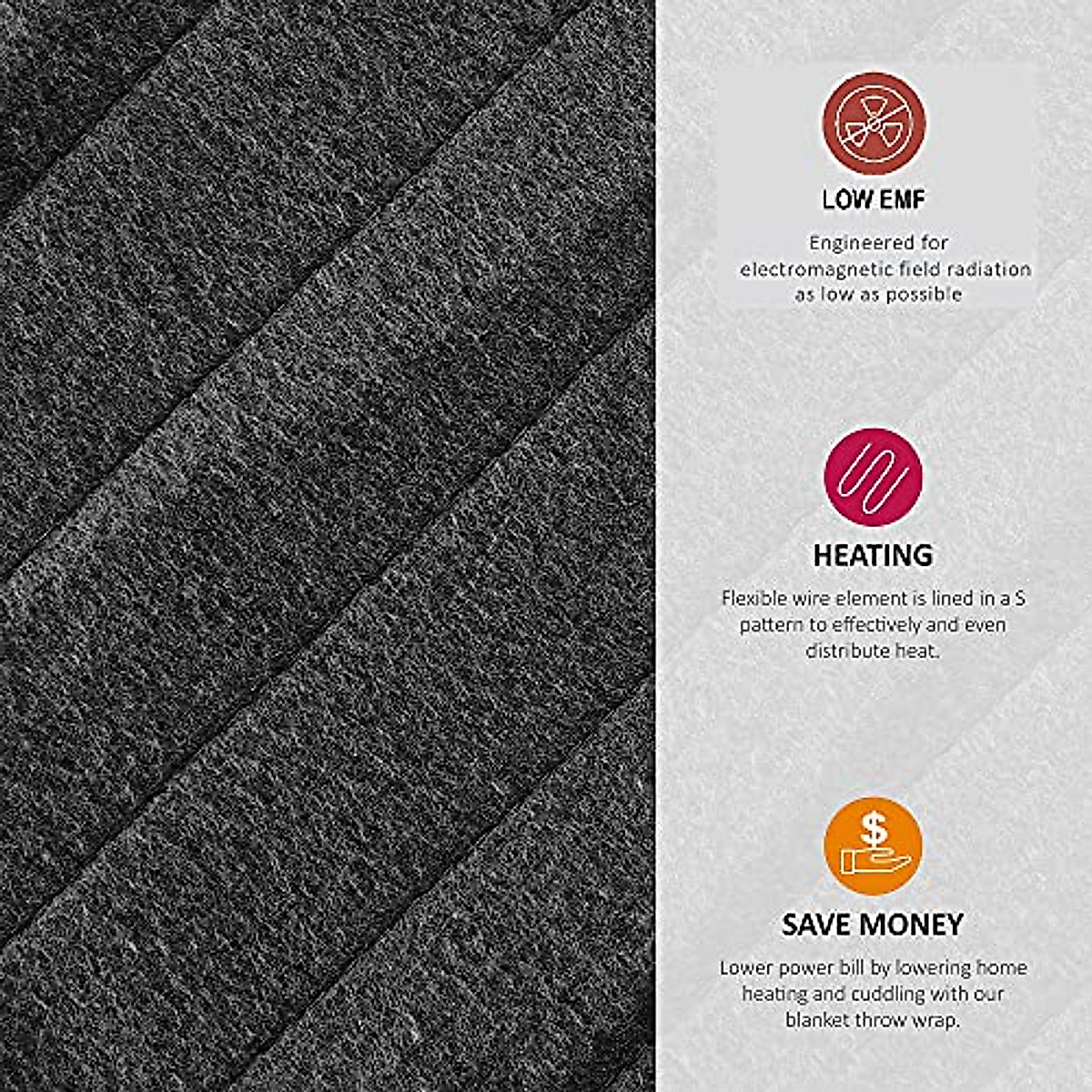 Beautyrest Fleece Electric Blanket Heated Throw Wrap Super Soft Hypoallergenic with Auto Shutoff-3-Setting Controller, 50 x 60 in, Grey