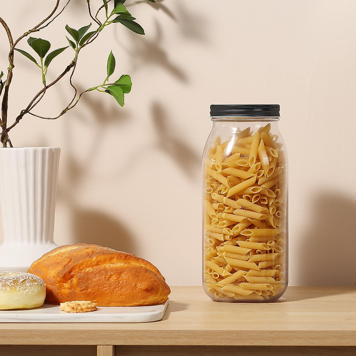 Party Club of America 4Pack 64 Ounce Black Plastic Jars Wide Mouth With Lid Large Mason Jars 64 OZ Half Gallon Mason Jars Food Storage Jars