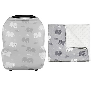 TANOFAR Baby Blankets & Car Seat Cover, Multi-use Nursing Cover for Breastfeeding, 30 * 40in Minky Blanket with Dotted Backing, Elephant