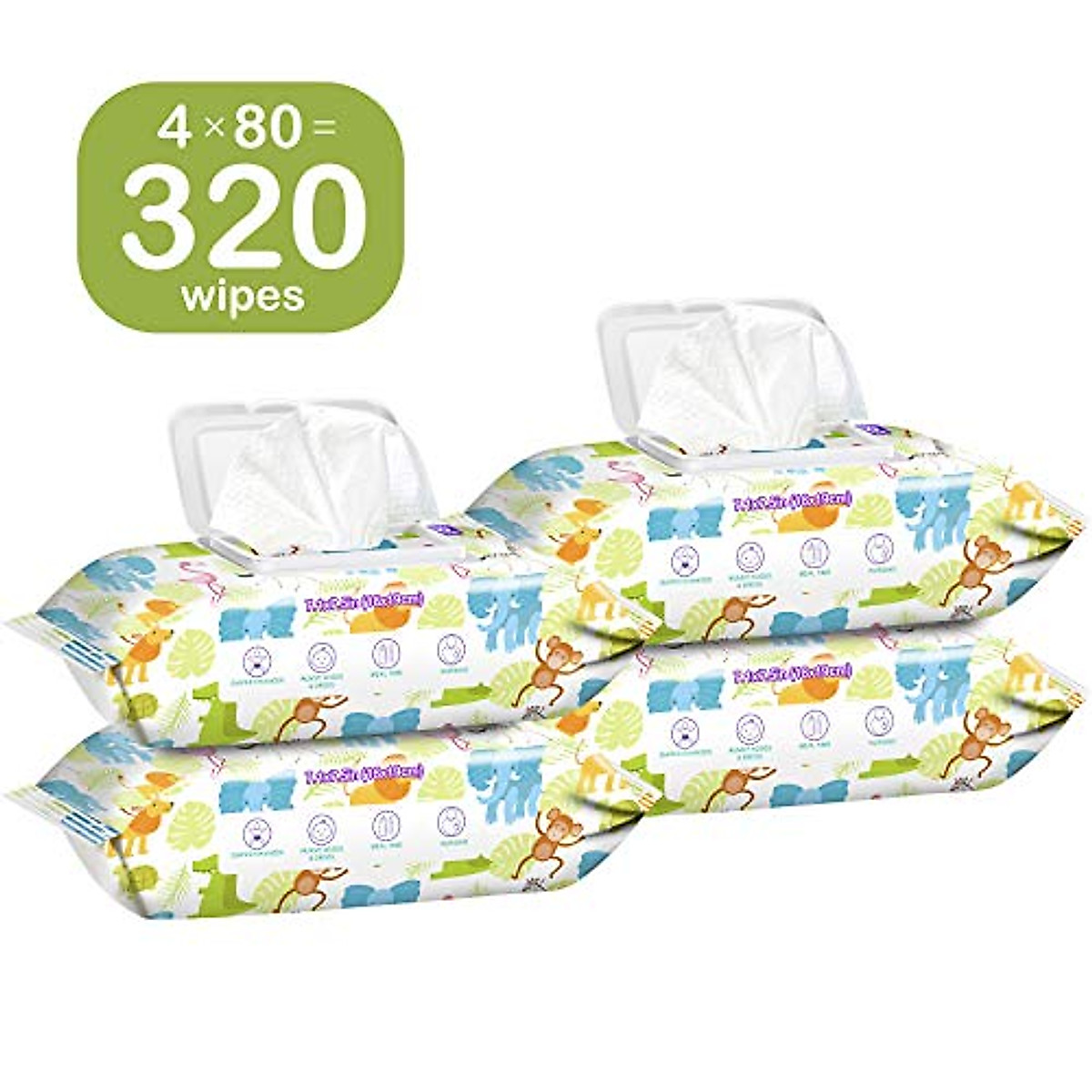 Baby Wipes - HAPPY BUM Sensitive Water Baby Diaper Wipes, Hypoallergenic, Unscented, 4 Flip-top packs (320 Wipes Total)