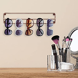 MyGift Modern Minimalist Sunglasses Hanger Holder Copper Tone Metal Wire Wall Mounted Eyewear Display Rack, Hanging Eyeglasses Storage Rail Bar