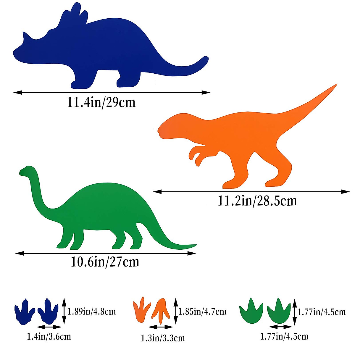 AIEX 6Pcs Dinosaur Wall Decals Dinosaur Footprints Stickers for Boys Girls Bedroom/Nursery/Classroom Decoration (Blue, Orange, Green)