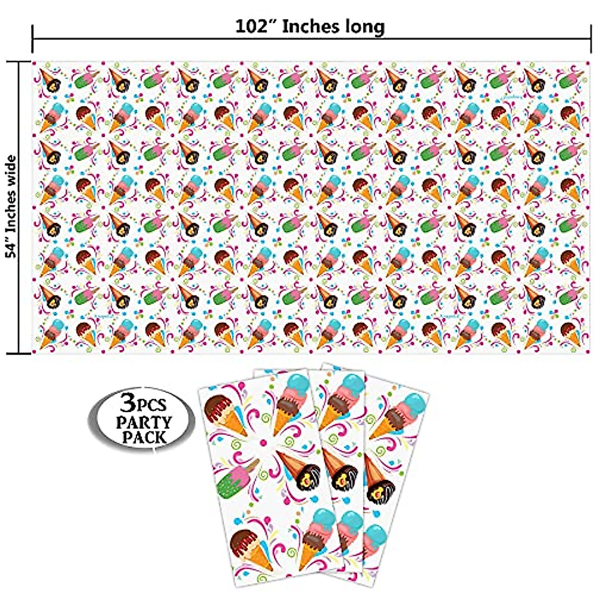 AnapoliZ Ice Cream Plastic Tablecloth | 3 Pcs Pack (54” Inch Wide x 102” Inch Long) | Rectangular Ice Cream, Popsicle Table Cover | Summer Party Table Decoration | Ice Cream Social, BBQ Tablecloth
