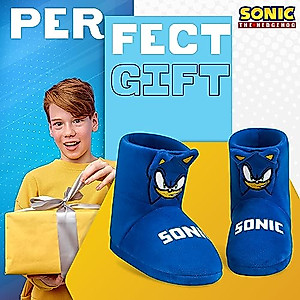 Sonic The Hedgehog Boys Slippers - Warm 3D Kids Slippers Size 10-3 Non-Slip House Shoes - Sonic Gifts for Boys (Blue Bootie, 1)