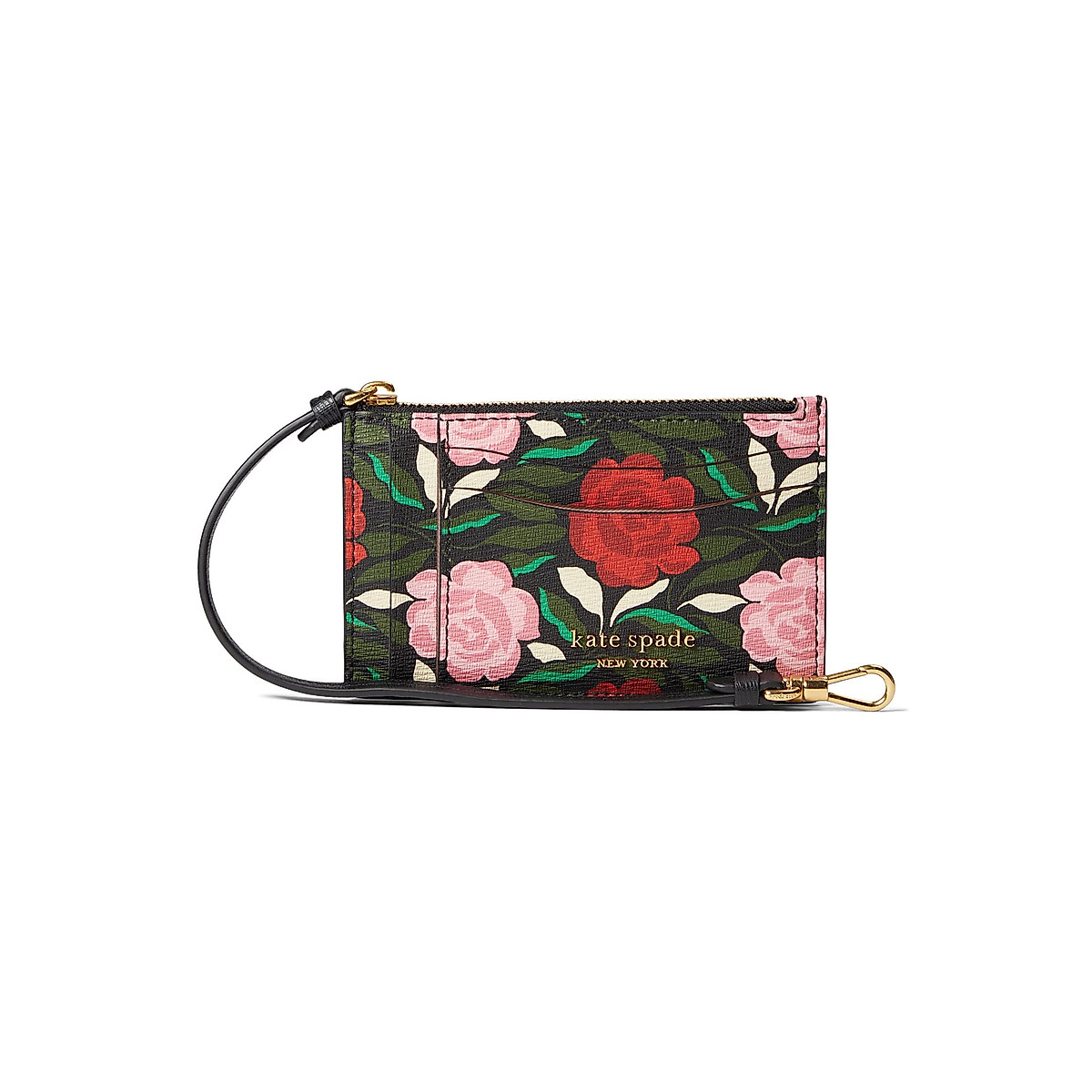 Kate Spade New York Morgan Rose Garden Printed Saffiano Leather Coin Card Case Wristlet Black Multi One Size