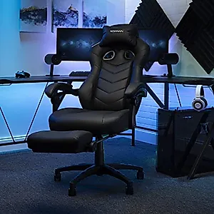 RESPAWN 110 Pro Gaming Chair - Gaming Chair with Footrest, Reclining Gaming Chair, Video Gaming Computer Desk Chair, Adjustable Desk Chair, Gaming Chairs For Adults With Headrest Pillow - Black