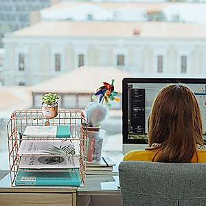 EASEPRES Rose Gold Letter Tray - 4 Tier Desk Organizer for Women, Stackable Paper Tray Organizer, File Organizer for Home Office Supplies, Desk Accessories