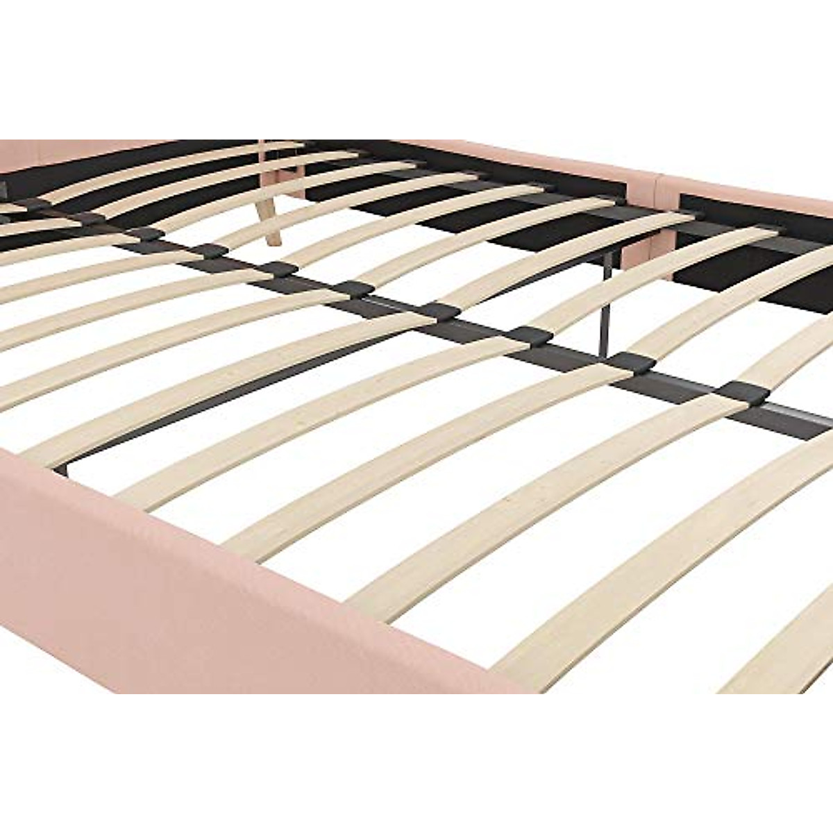 Novogratz Her Majesty Upholstered Linen Bed, Tufted Wingback Design and Wooden Legs, Queen Size - Pink Linen