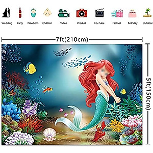 TXUE Mermaid Backdrop Under The Sea Little Mermaid Photography Background Mermaid Princess Girls Birthday Party Cake Table Decorations Supplies cy208 Background 7x5FT