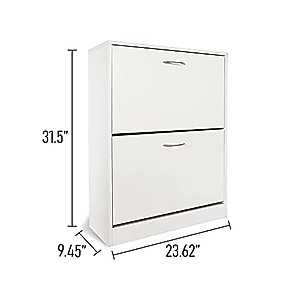 KD ModySimble Tipping White Shoe Cabinet 2-Drawer Horizontal Shoe Rack Storage Organizer Wooden Shoe Cabinet