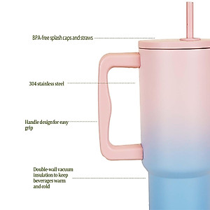HIZEE 30 oz Tumbler with Handle and Straw,Reusable Stainless Steel Water Bottle Travel Mug Cupholder Friendly,Keeps Cold for 34 Hours, Gifts for Women Men Him Her(pink blue)