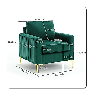 Deolme Velvet Accent Chairs Set of 2, Mid Century Modern Side Sofa Chair Comfy Upholstered Arm Chairs Living Room Set Furniture Bedroom Waiting Room Office with Gold Legs (Emerald Green)